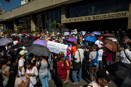 Venezuelan Teachers Take Part Demonstration Front Editorial Stock Photo ...
