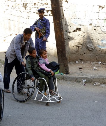 Yemeni Pushes Two Disabled Children Wheelchair Editorial Stock Photo ...