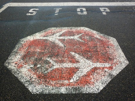 Traffic Signs On Ground Stop Aircraft Editorial Stock Photo - Stock ...