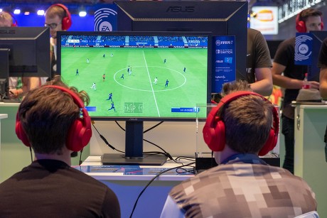 Visitors Play Football Video Game Computer Editorial Stock Photo ...