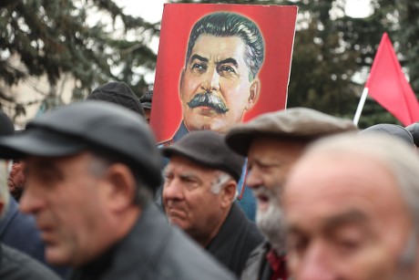Georgian Stalinists Hold Red Flags Portraits Editorial Stock Photo ...