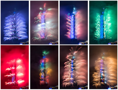 Eightfold Combo Picture Shows Fireworks Light Editorial Stock Photo ...