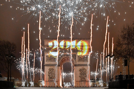 Fireworks Display Seen Arc De Triomphe Editorial Stock Photo - Stock ...