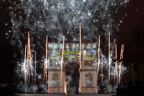 Fireworks Display Seen Arc De Triomphe Editorial Stock Photo - Stock ...