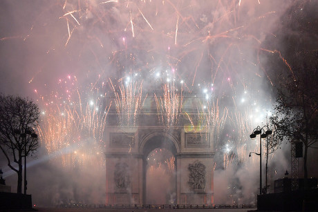 Fireworks Display Seen Arc De Triomphe Editorial Stock Photo - Stock ...