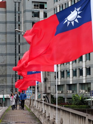 People Walk Past Taiwans National Flags Editorial Stock Photo - Stock ...