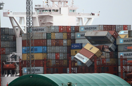 Overturned Containers Stack On Board Container Editorial Stock Photo ...