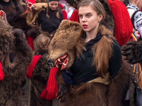 YOUNG WOMAN DRESSED HER BEAR SKIN Editorial Stock Photo - Stock Image ...