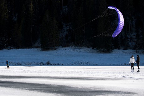 People Enjoy Skating Kiteboarding On Frozen Editorial Stock Photo ...