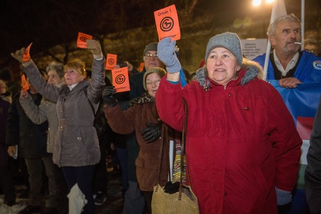 Demonstrators Hold Red Cards Reading Orban Editorial Stock Photo ...