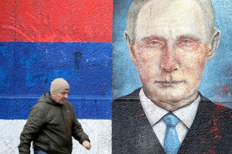 Man Walks Past Mural Depicting Russian Editorial Stock Photo - Stock ...