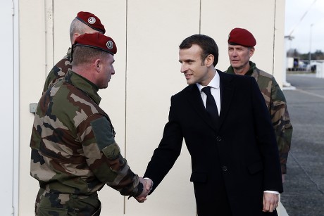 French President Emmanuel Macron Rmeets Officers Editorial Stock Photo ...