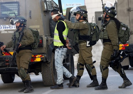 Israeli Soldiers Lead Away Blindfolded Handcuffed Editorial Stock Photo ...