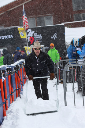 Worker Removes Snow Finish Line Area Editorial Stock Photo - Stock ...