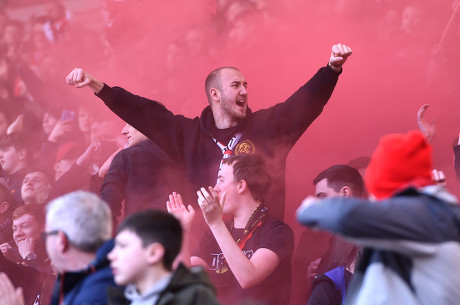 Middlesbrough Fans Welcome Team Flares Flags Editorial Stock Photo ...