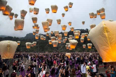 People Release Sky Lanterns During Annual Editorial Stock Photo - Stock ...