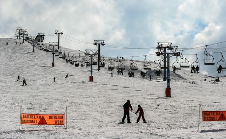 Skiers Mzaar Ski Resort Kfardebian Lebanon Editorial Stock Photo ...