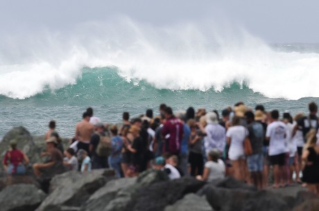 Crowd Watches Large Waves Generated By Editorial Stock Photo - Stock ...