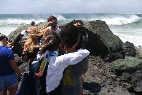 Couple Watches Large Waves Generated By Editorial Stock Photo - Stock ...