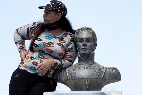 Woman Leans On Statue Simon Bolivar Editorial Stock Photo - Stock Image ...