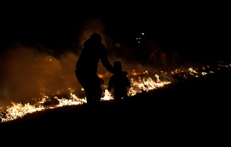 Woman Child Watch Leftovers Bonfire During Editorial Stock Photo ...