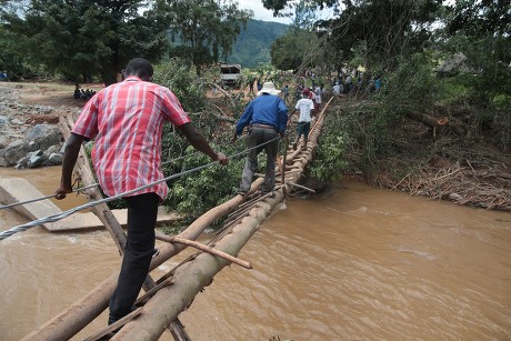Villagers Walk On Narrow Makeshift Bridge Editorial Stock Photo - Stock ...