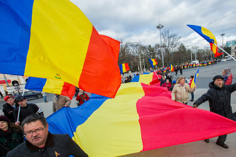 Moldovan Romanian Citizens Hold Large Romanian Editorial Stock Photo ...