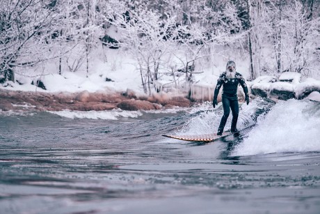 Winter surfers with ice beards, Lake Superior, USA - 15 Mar 2019 Stock ...