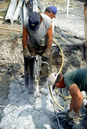 Construction Workers Drilling Bridge Footing Across Editorial Stock Photo - Stock Image ...