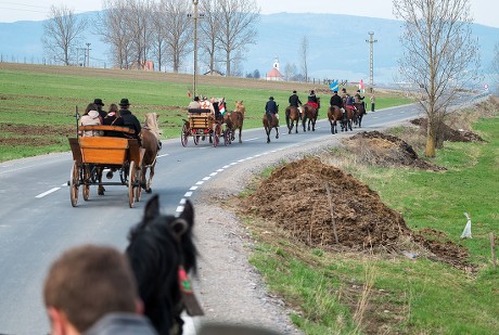 Pilgrims Ride Sit Horse Carts They Editorial Stock Photo - Stock Image ...