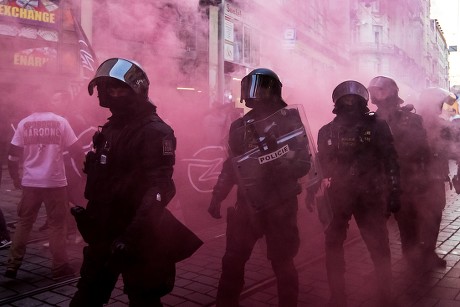 Riot Police Walk Through Smoke Flares Editorial Stock Photo - Stock ...