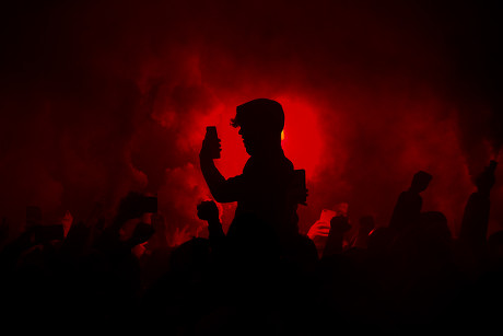 Liverpool Fans Light Flares Greet Their Editorial Stock Photo - Stock ...