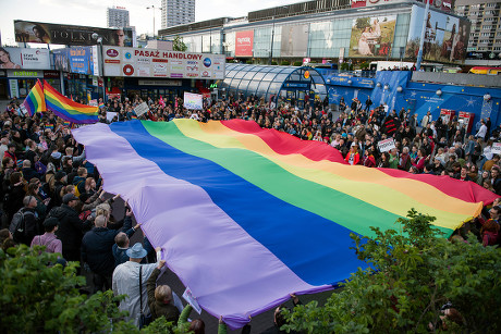 Protesters Seen Holding Huge Rainbow Flag Editorial Stock Photo - Stock ...