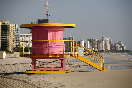 Pink Lifeguard Tower On Beach South Editorial Stock Photo - Stock Image ...