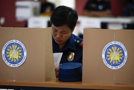 Police Officer Sits Booth Accomplish Her Editorial Stock Photo - Stock ...