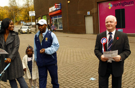 BNP candidate Charlie Baillie leaflets outside Springburn shopping ...