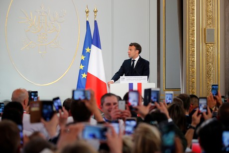 French President Emmanuel Macron Delivers His Editorial Stock Photo ...