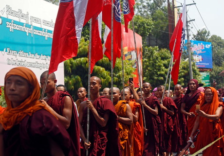 Rakhine Buddhist Monks Hold Flags March Editorial Stock Photo - Stock ...