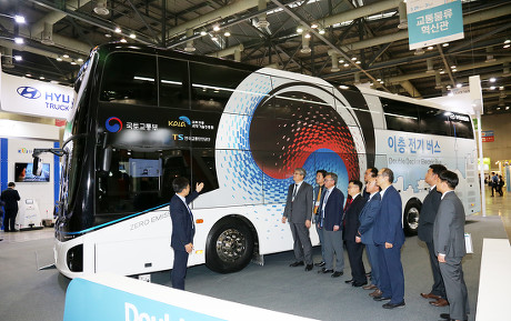 Electric Doubledecker Bus Made By Hyundai Editorial Stock Photo - Stock ...