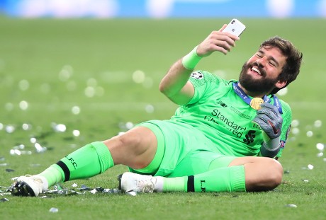 Liverpools Goalkeeper Alisson Becker Celebrates After Editorial Stock ...
