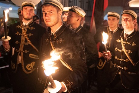 Corpsstudents Wear Uniforms Carry Flags While Editorial Stock Photo ...