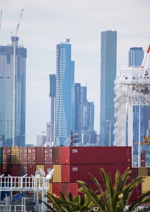 Melbourne City Skyline Shipping Docks Seen Editorial Stock Photo ...