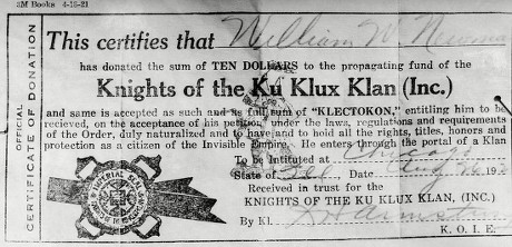 Ku Klux Klan Certificate Membership Made Editorial Stock Photo - Stock ...