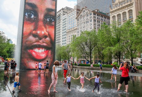 People Frolic Waters Crown Fountain Millennium Editorial Stock Photo ...