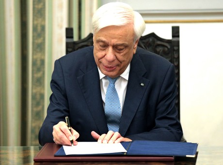 Greek President Prokopis Pavlopoulos Signs Documents Editorial Stock ...