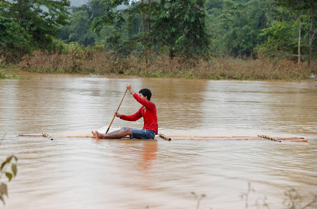 Man Rows Makeshift Bamboo Raft On Editorial Stock Photo - Stock Image ...