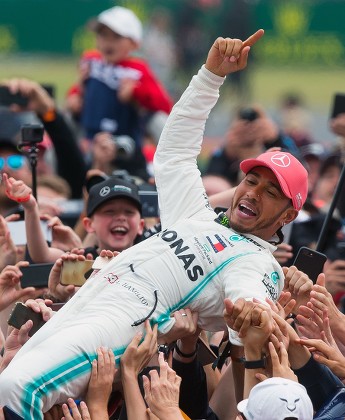 Lewis Hamilton Celebrates By Crowd Surfing Editorial Stock Photo ...