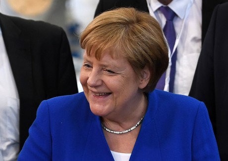 German Chancellor Angela Merkel Smiles During Editorial Stock Photo ...