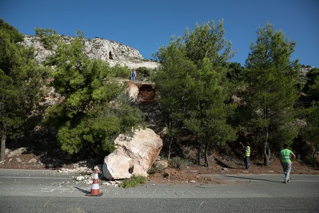 Fallen Rocks Block Part Road Following Editorial Stock Photo - Stock ...