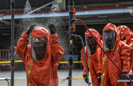 Rescuers Protective Suits Go Through Decontamination Editorial Stock ...
